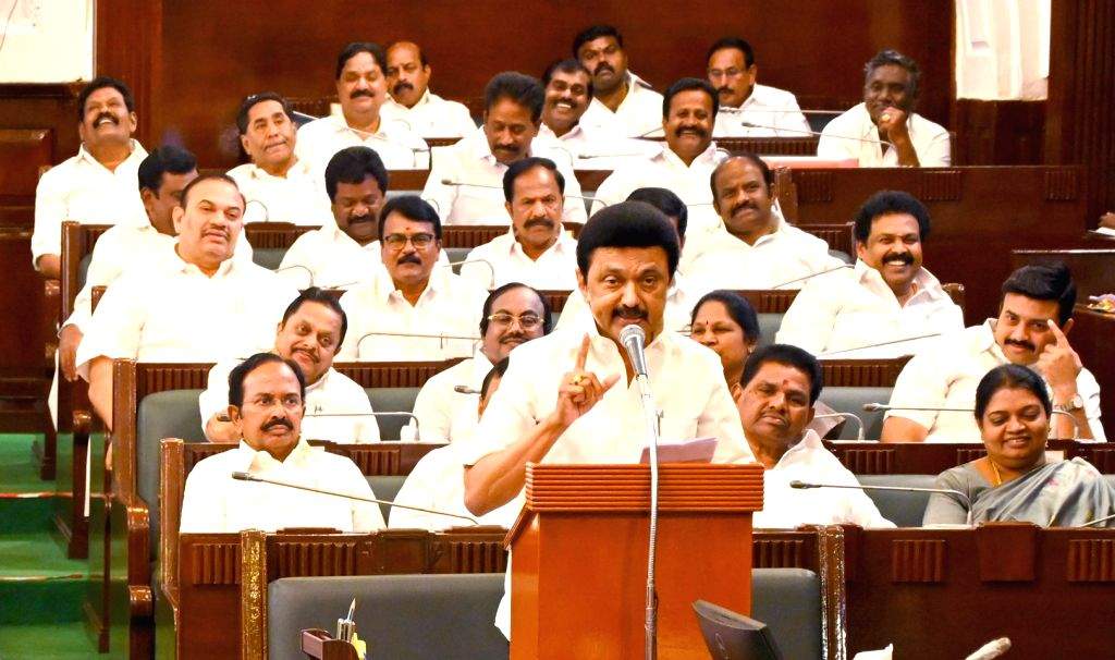 Tamil Nadu Chief Minister MK Stalin speaks during the State Legislative ...