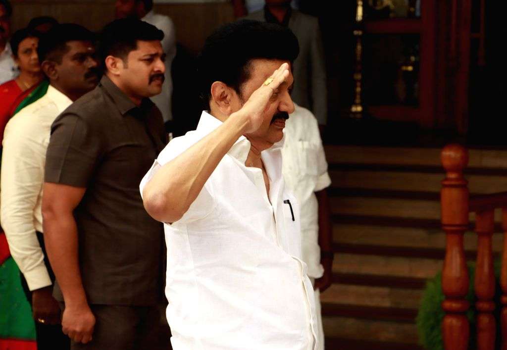 Tamilnadu Chief Minister MK Stalin upon his arrival at the Tamilnadu House