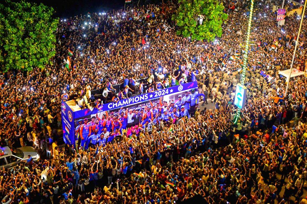 Team India players during T20 World Cup 2024 victory parade at Nariman ...