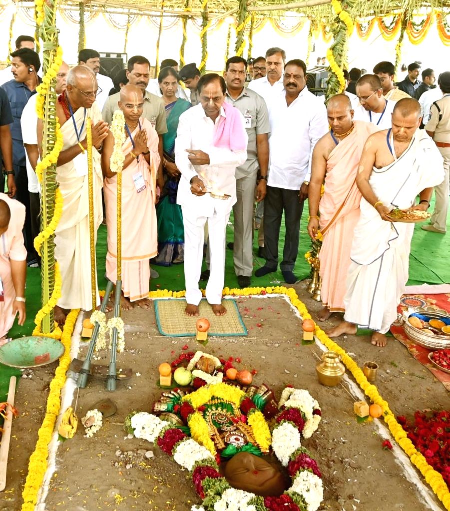 Telangana CM K. Chandrashekar Rao during the foundation stone laying ...