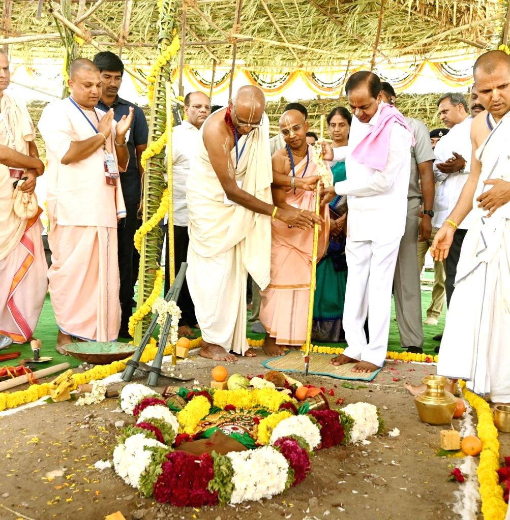 Telangana CM K. Chandrashekar Rao during the foundation stone laying ...