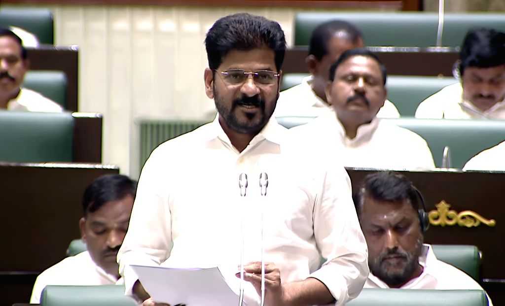 Telangana CM Revanth Reddy speaks during the State Legislative Assembly ...