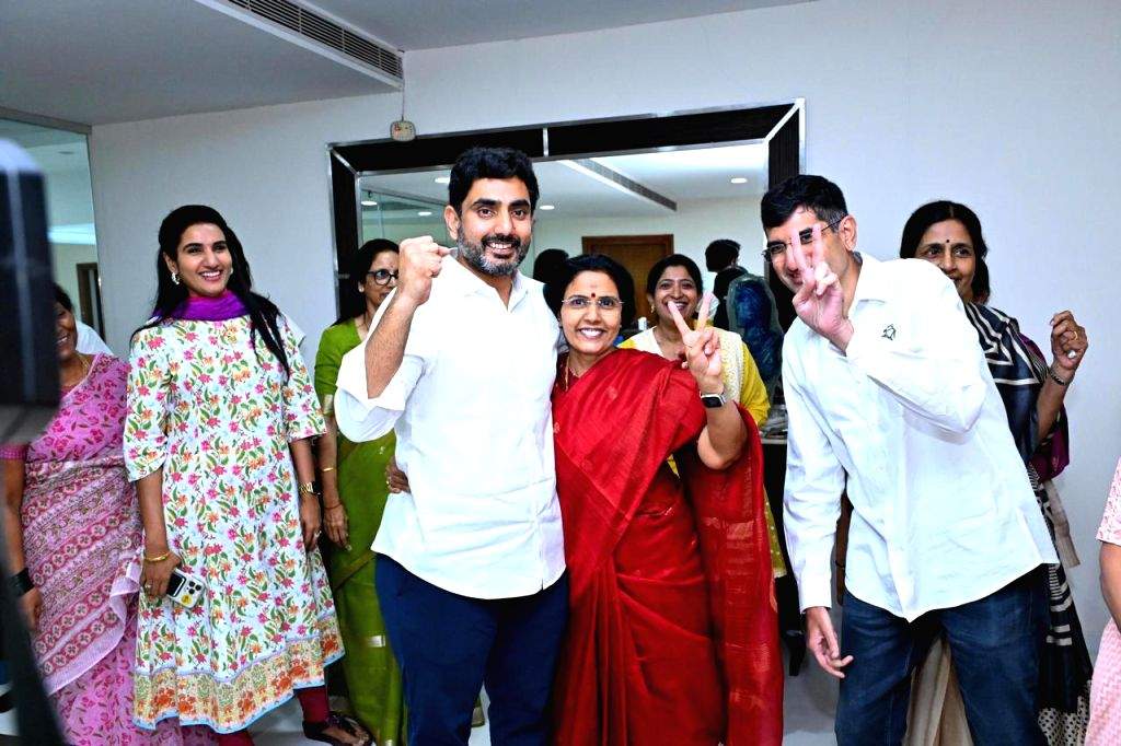 Telugu Desam Party Chief N. Chandrababu Naidu celebrates the Assembly ...