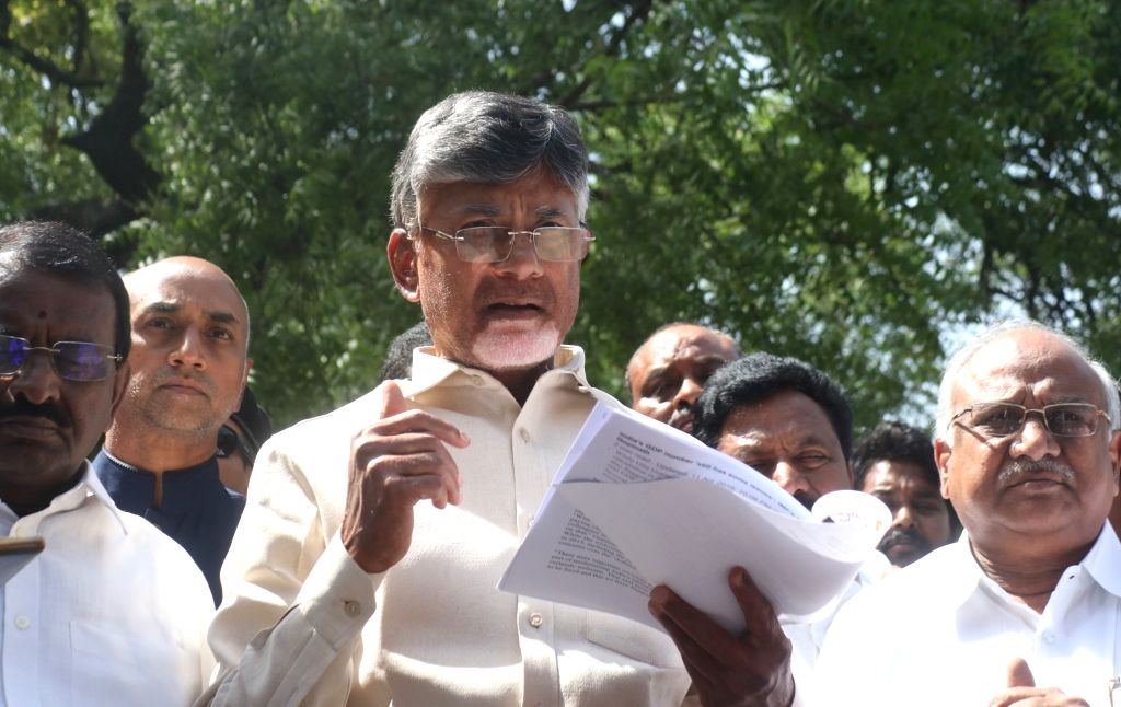 N. Chandrababu Naidu talks to the media after meeting CEC