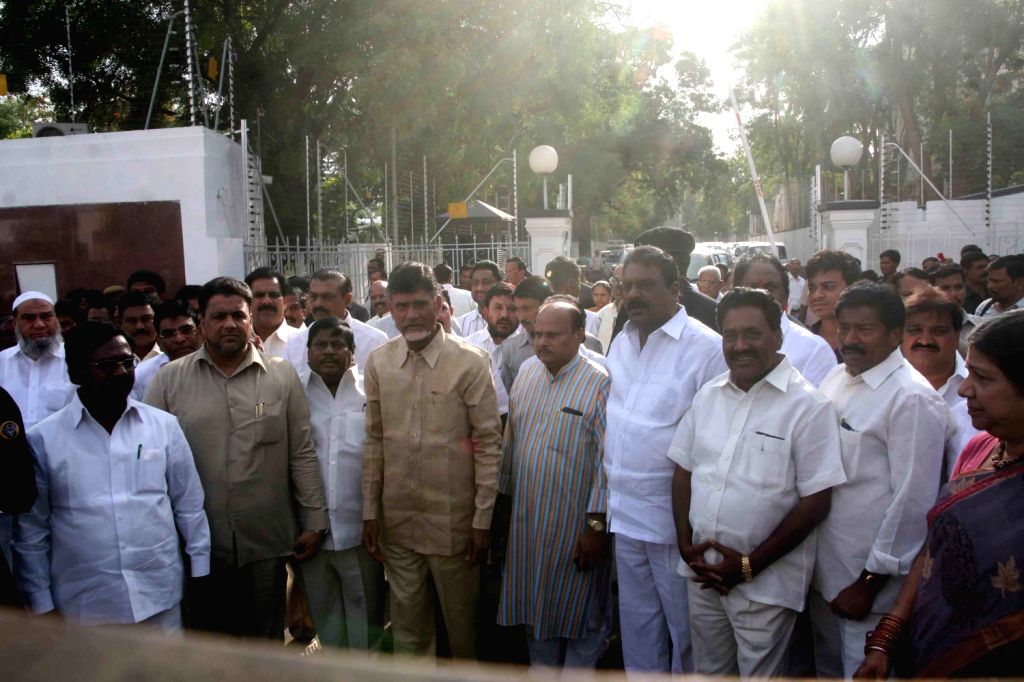Telugu Desham Party Supremo N Chandra Babu Naidu along with party MLAs ...