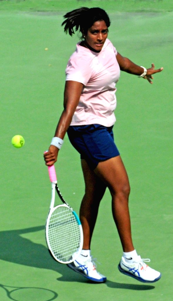 Sai Samhitha Chamarti plays a shot during the final match of Fenesta ...