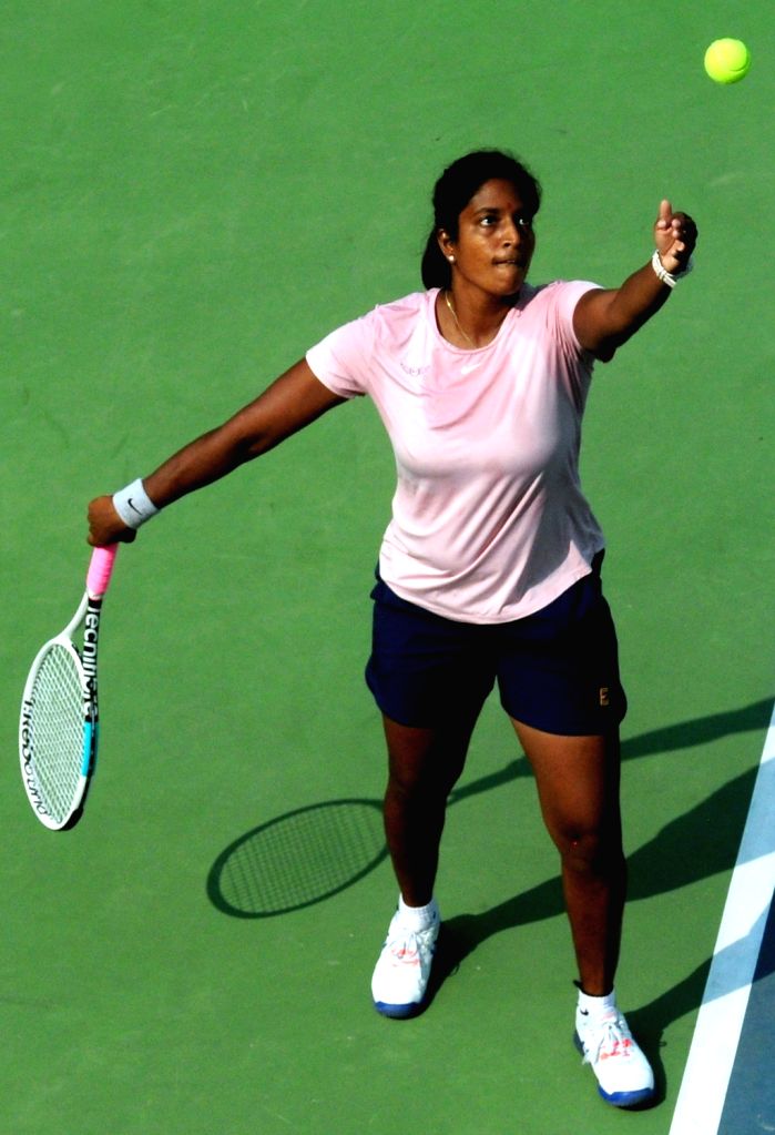 Sai Samhitha Chamarti plays a shot during the final match of Fenesta ...