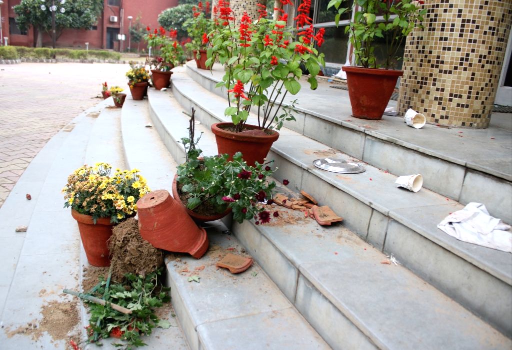 Damaged JMI library after Sunday violence