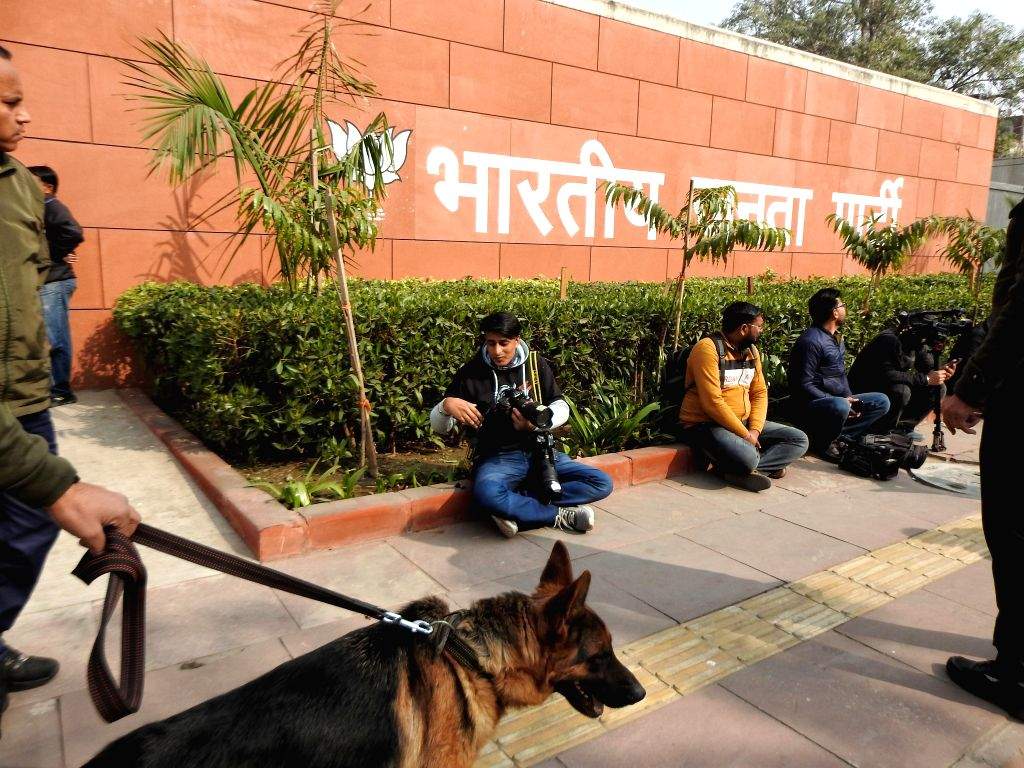 The dog squad team is seen at the BJP Extension Block Building as the ...