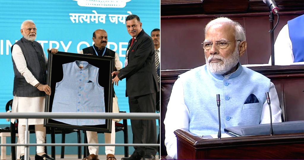 : New Delhi : Prime Minister Narendra Modi wearing a special blue jacket