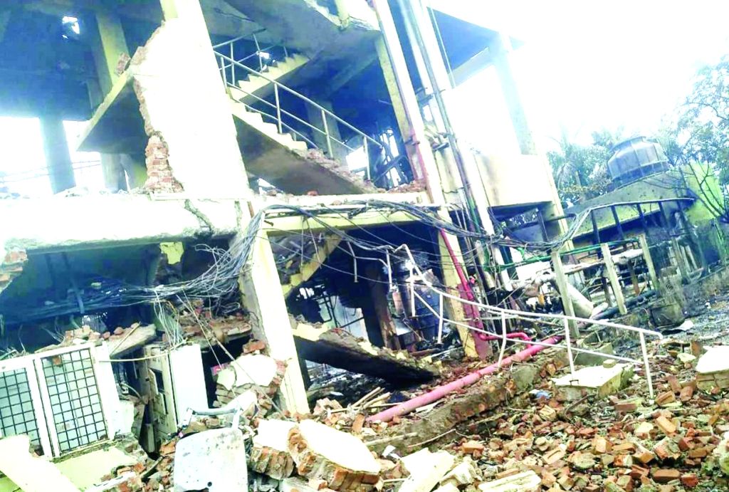 The site of fire at Visakha Solvents plant at Jawaharlal Nehru Pharma City
