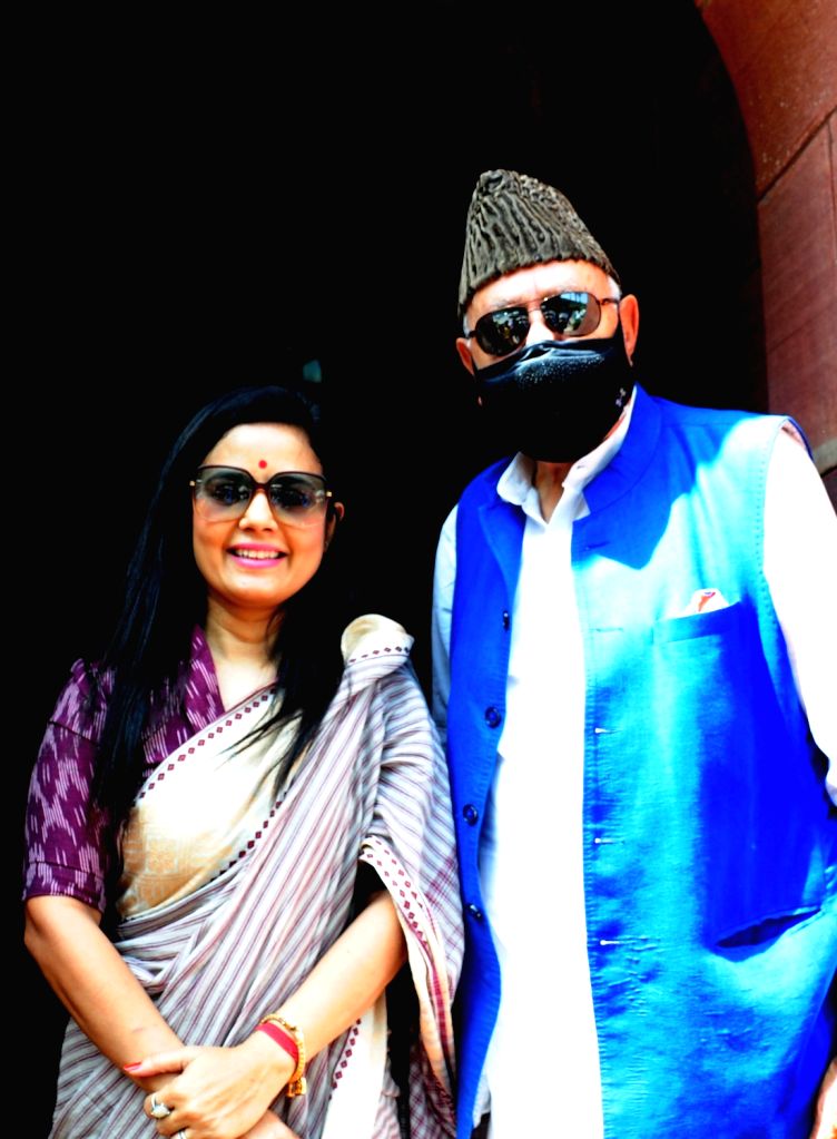 TMC MP Mahua Moitra and NC MP Farooq Abdullah at Parliament