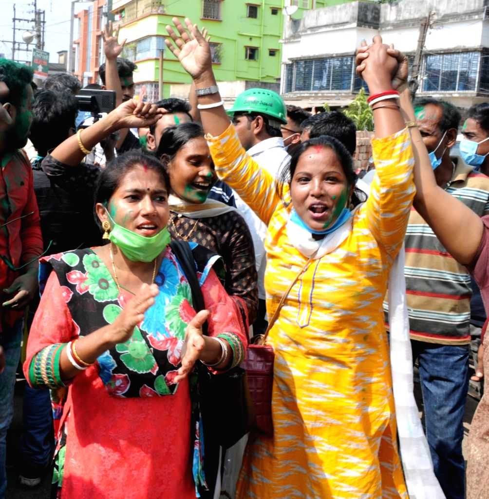 : Kolkata :TMC Supporters celebrate after the winning Khardah Assembly ...