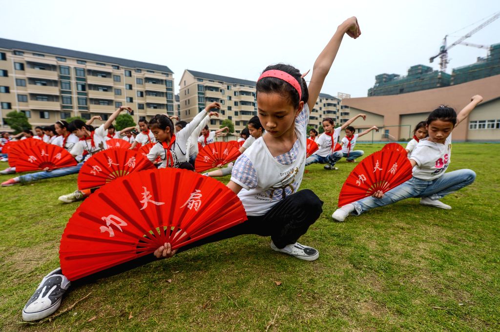 Students performing Kongfu in Tongxiang