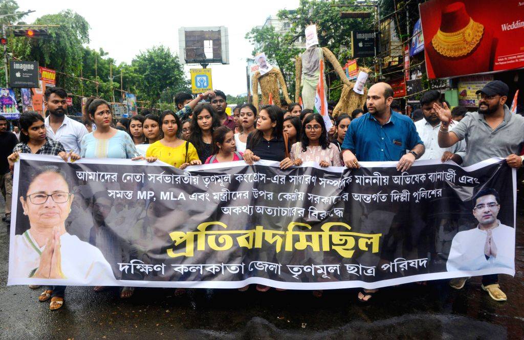 Trinamool Congress Chhatra Parishad members stage a protest
