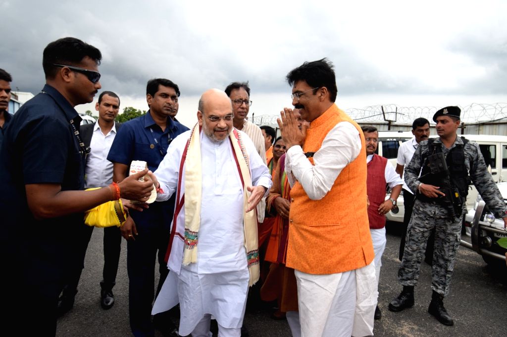 Union Home Minister Amit Shah being welcomed on his arrival
