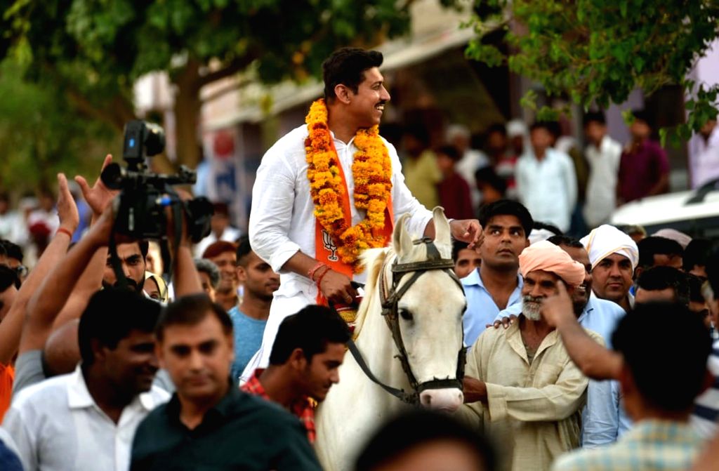 Rajyavardhan Singh Rathore during election campaign