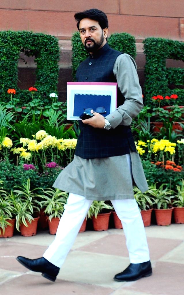 Union Minister Anurag Singh Thakur at the Parliament complex