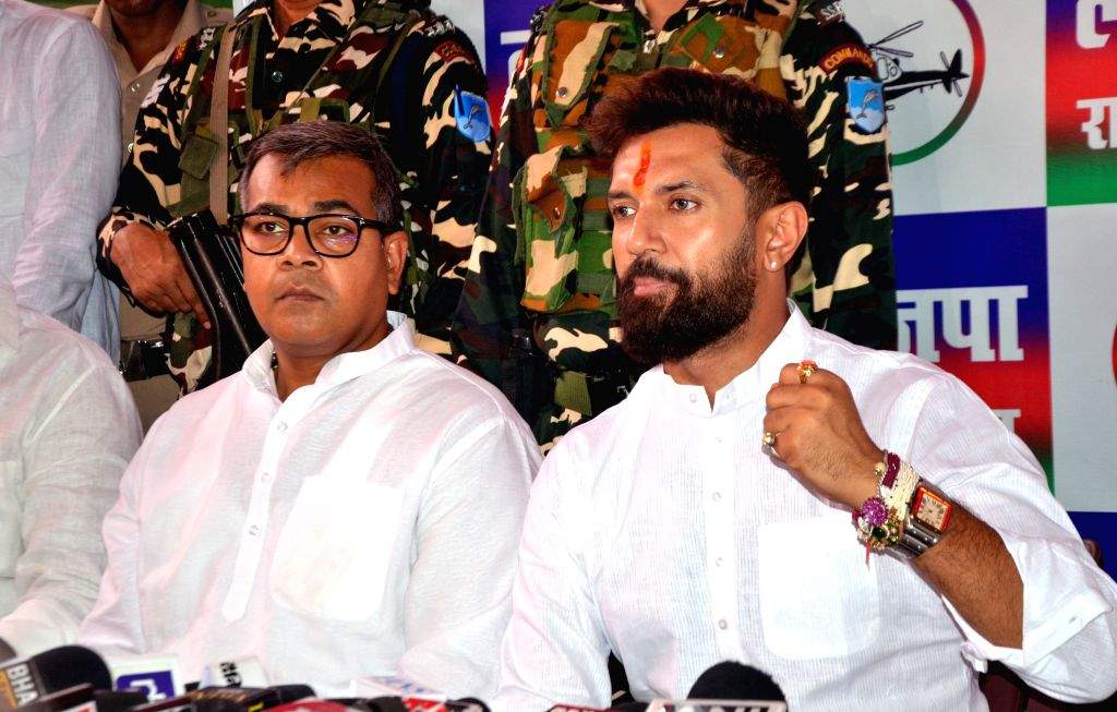 Union Minister Chirag Paswan addresses a press conference
