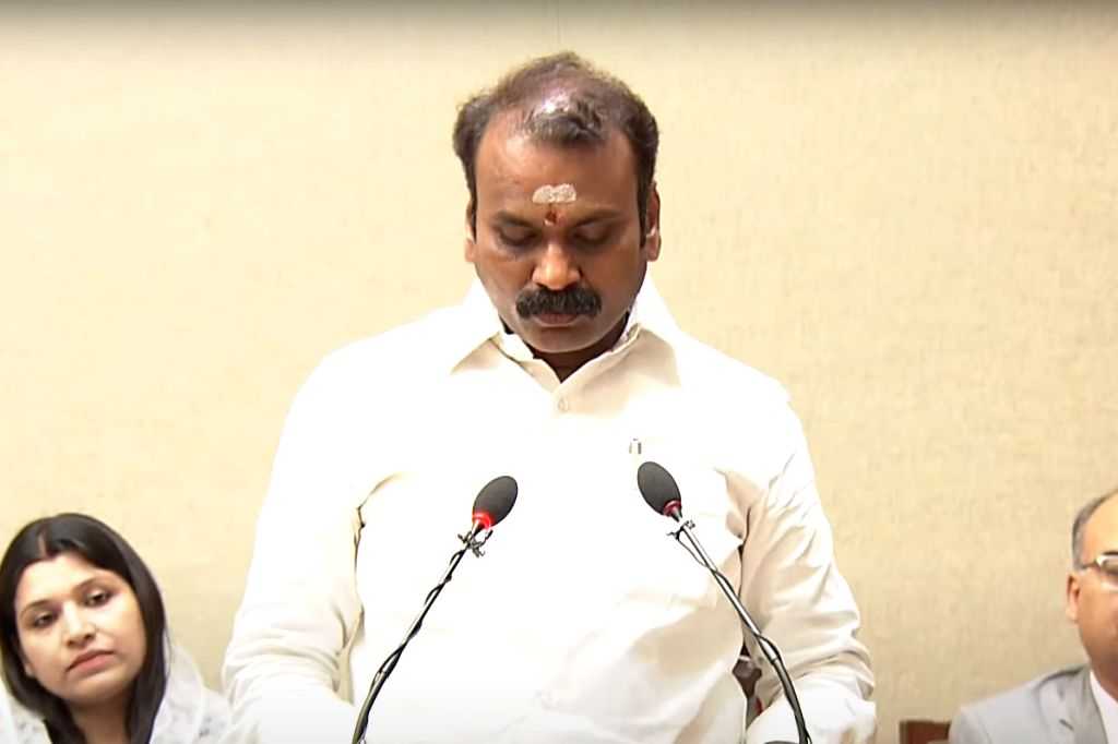 Union Minister Dr L Murugan takes oath as a member of Rajya Sabha