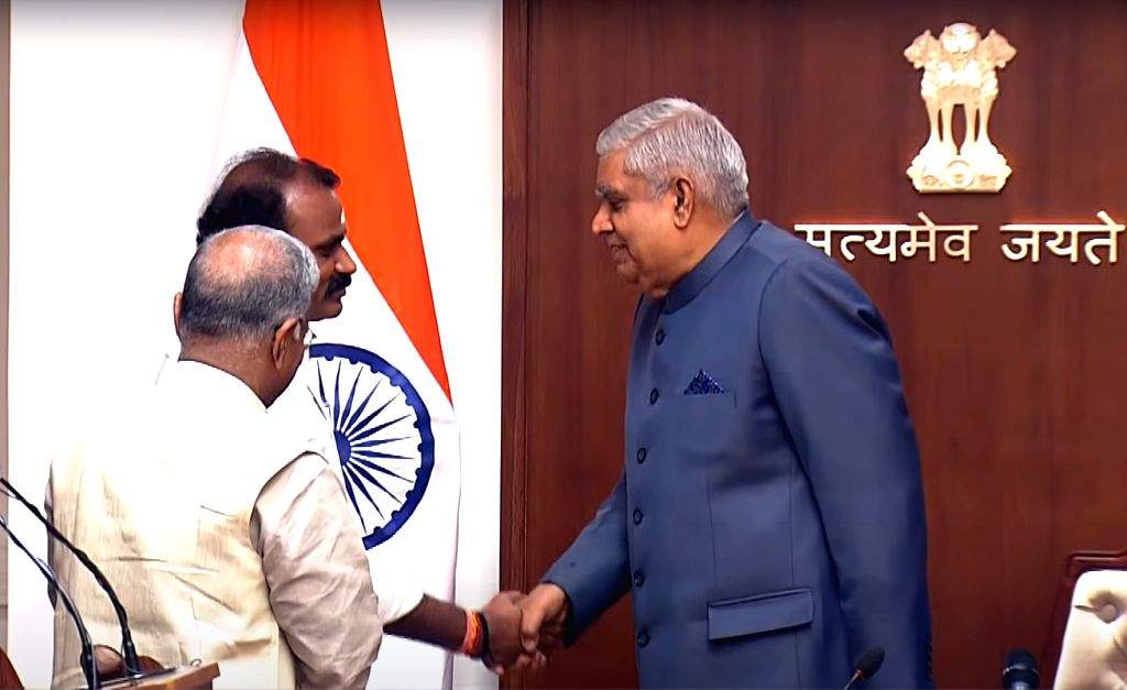 Union Minister Dr L Murugan takes oath as a member of Rajya Sabha