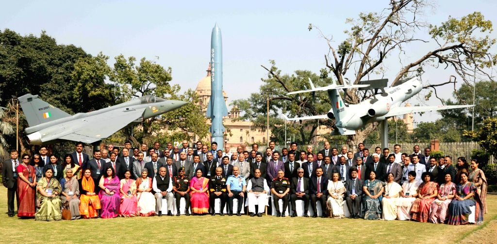 Union Minister for Defence, Rajnath Singh in a group photo at the ...