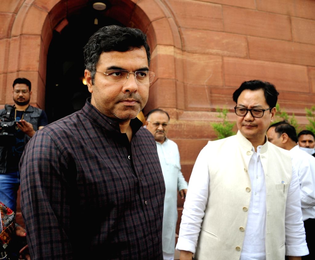 Union Minister Kiren Rijiju and BJP MP Parvesh Verma at Parliament