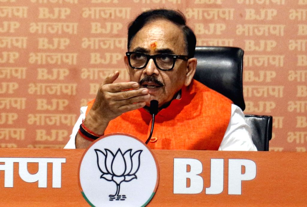 Union Minister Mahendra Nath Pandey addresses a press conference