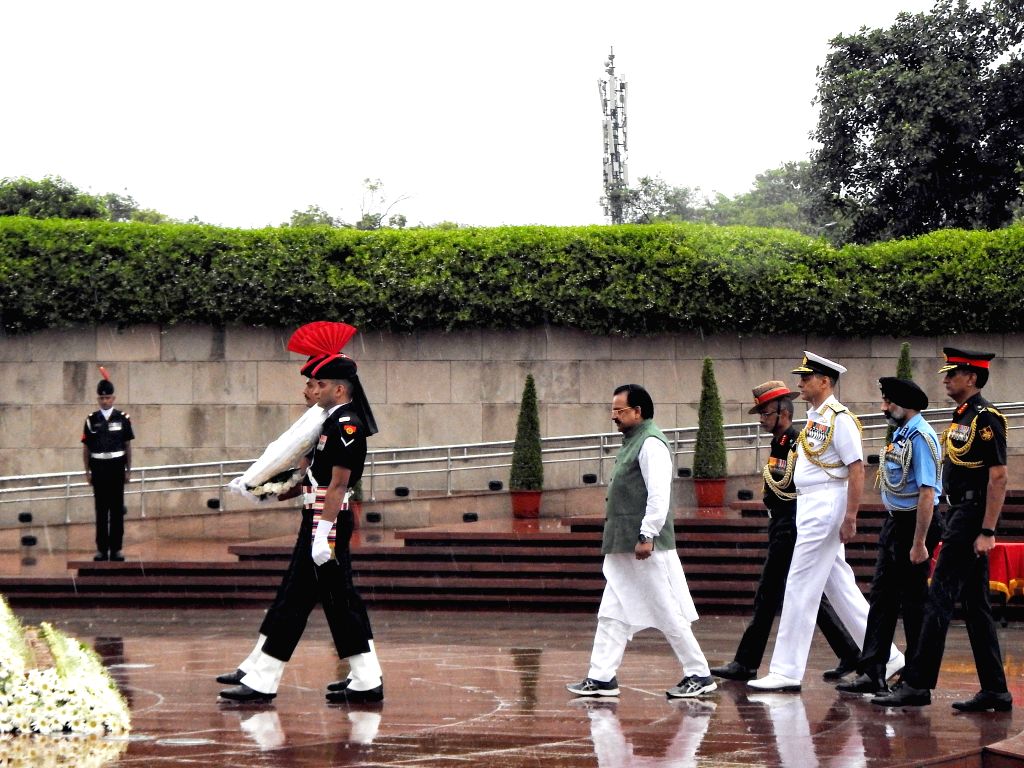 Union Minister of State for Defence Ajay Bhatt during a wreath laying ...