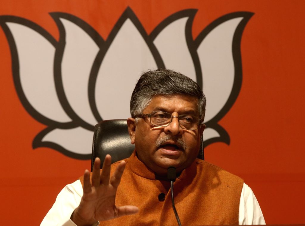 Ravi Shankar Prasad addressing a press conference