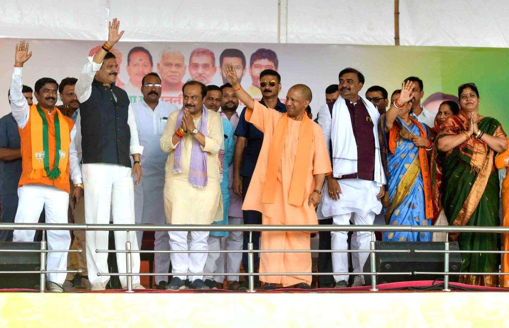 Uttar Pradesh Chief Minister Yogi Adityanath during an election rally ...