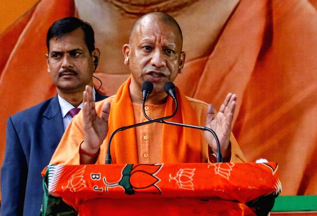 Uttar Pradesh Chief Minister Yogi Adityanath attends a public meeting ...