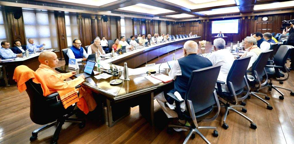 Uttar Pradesh Chief Minister Yogi Adityanath holds a cabinet meeting