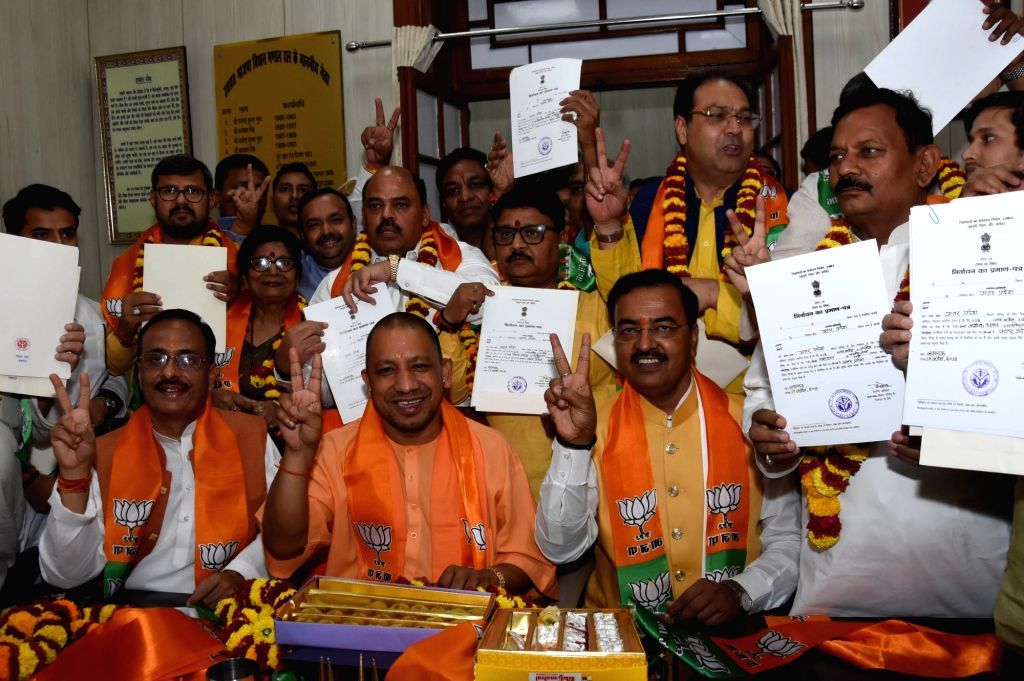UP CM, Dy CMs with the newly elected members of Legislative Council