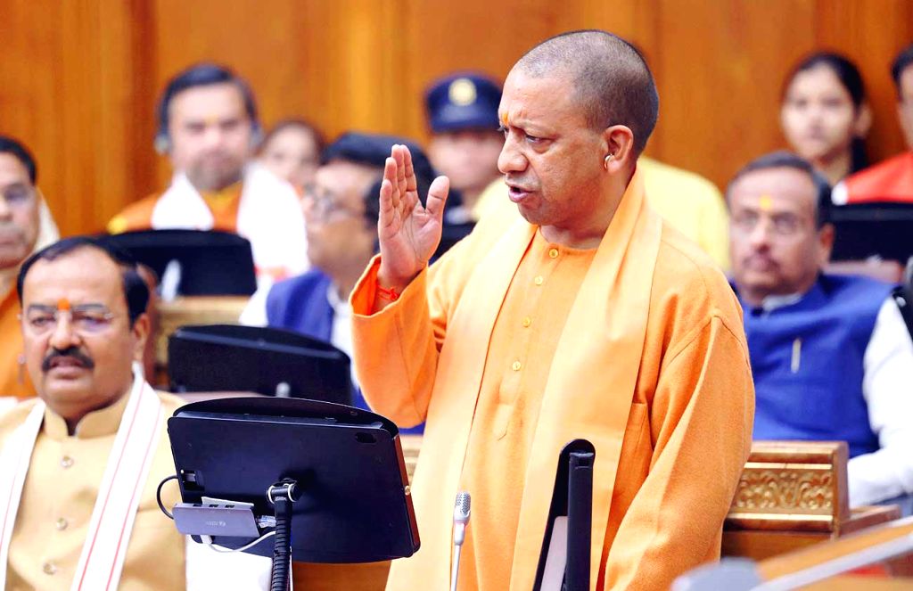 Uttar Pradesh CM Yogi Adityanath addresses during a budget session