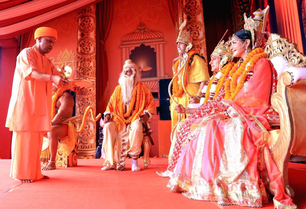 Uttar Pradesh CM Yogi Adityanath welcomes and greets the artists