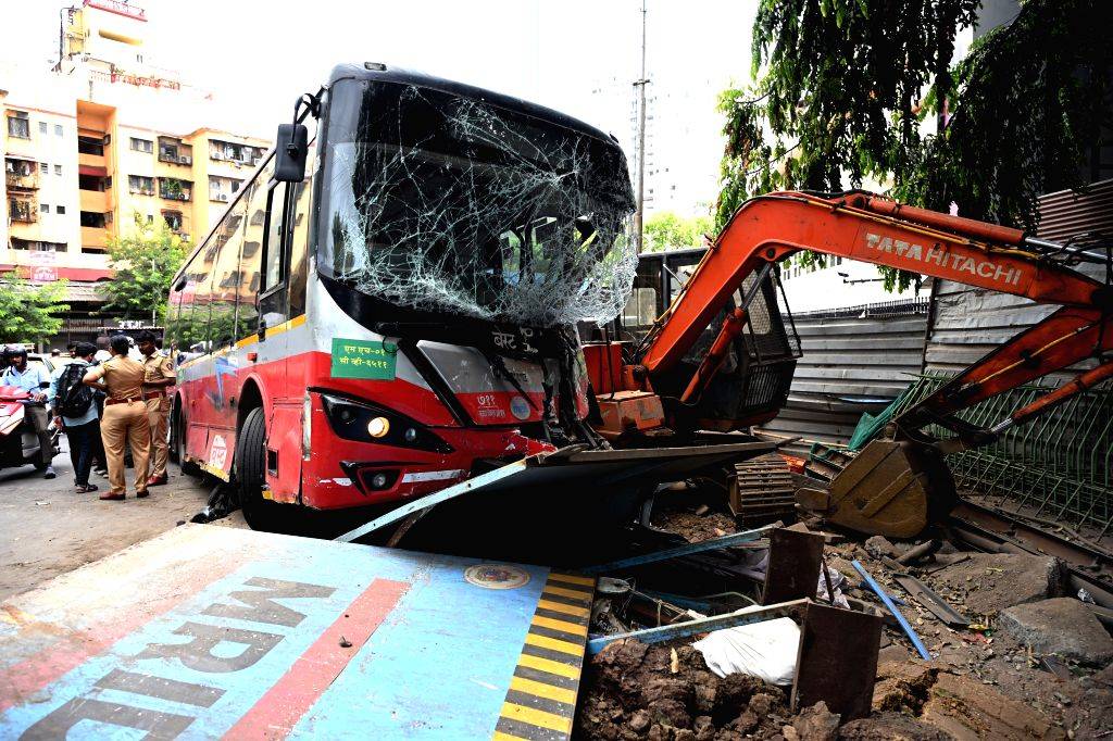 Vehicles Damaged After BEST Bus Crash Near Plaza Cinema