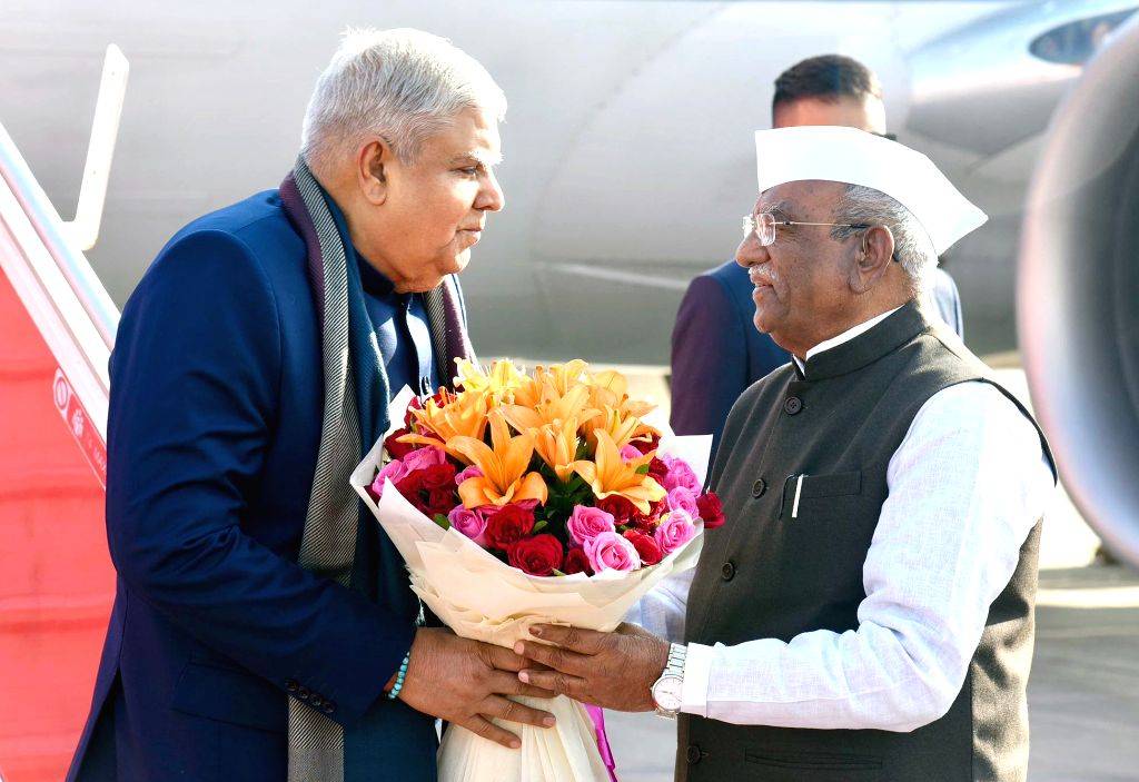 Vice-President Jagdeep Dhankhar and Sudesh Dhankhar arrives in Rajasthan