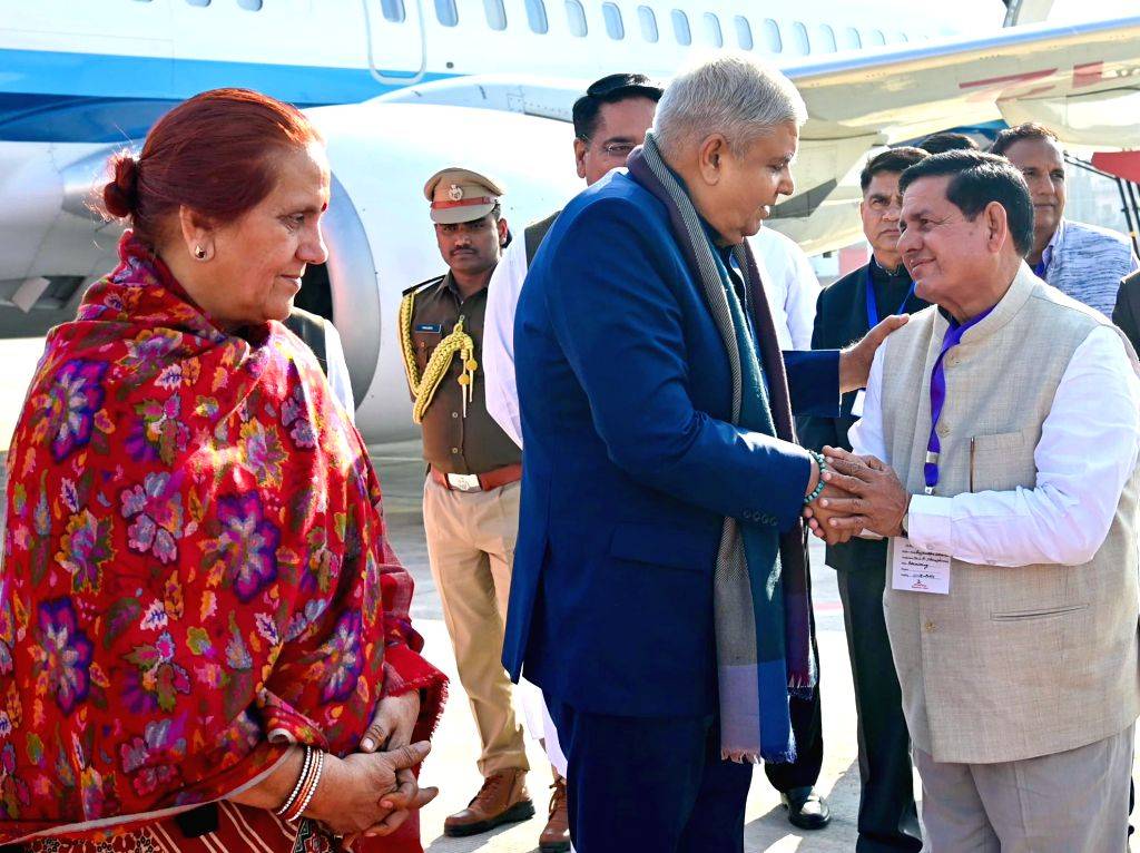 Vice-President Jagdeep Dhankhar and Sudesh Dhankhar arrives in Rajasthan