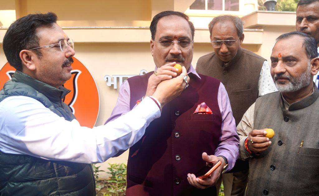 Virender Sachdeva celebrates the MCD by-election victory