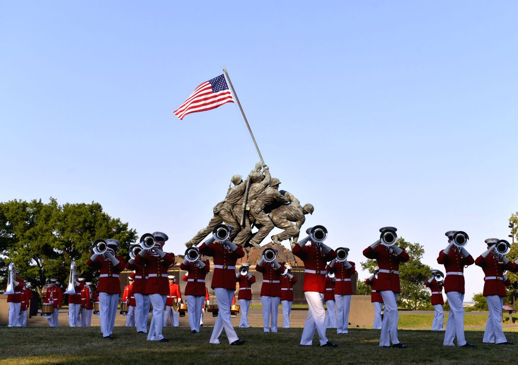 A band of the U.S. Marine Corps perform during the Marine Corps Sunset ...