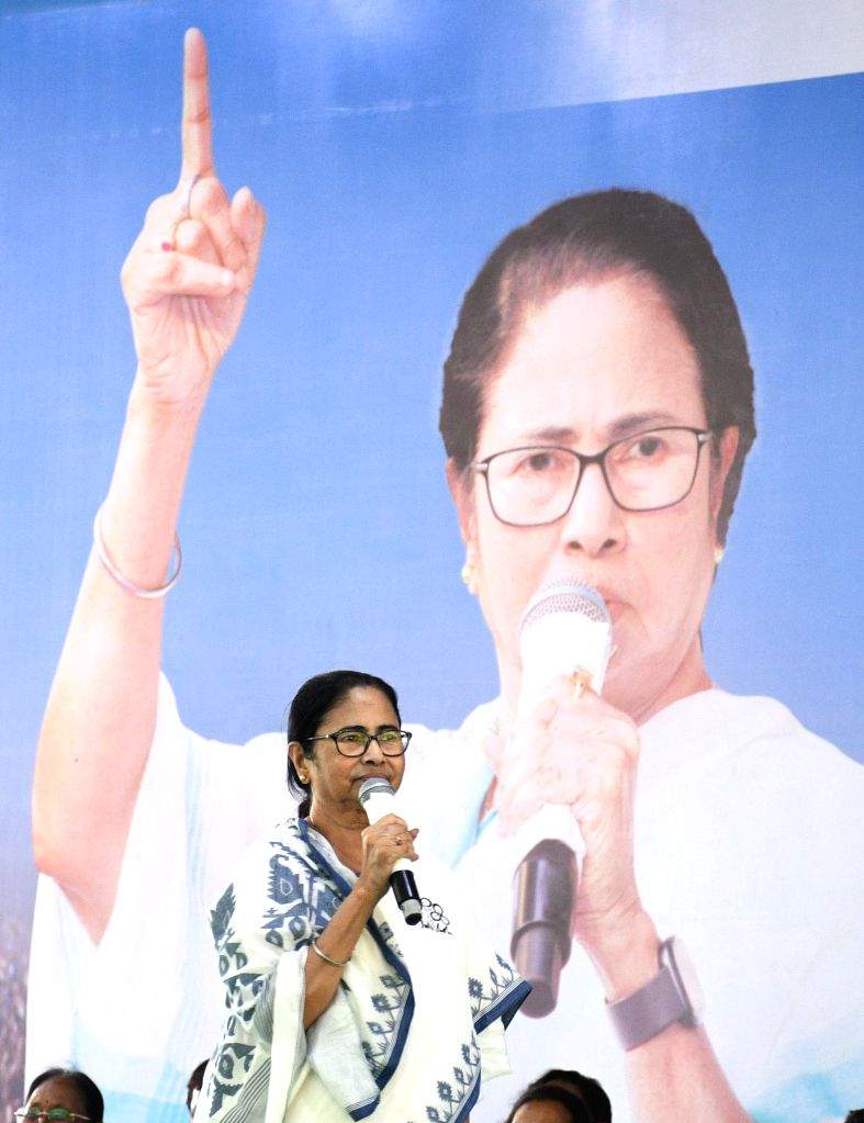 West Bengal Chief Minister Mamata Banerjee during a public meeting amid ...