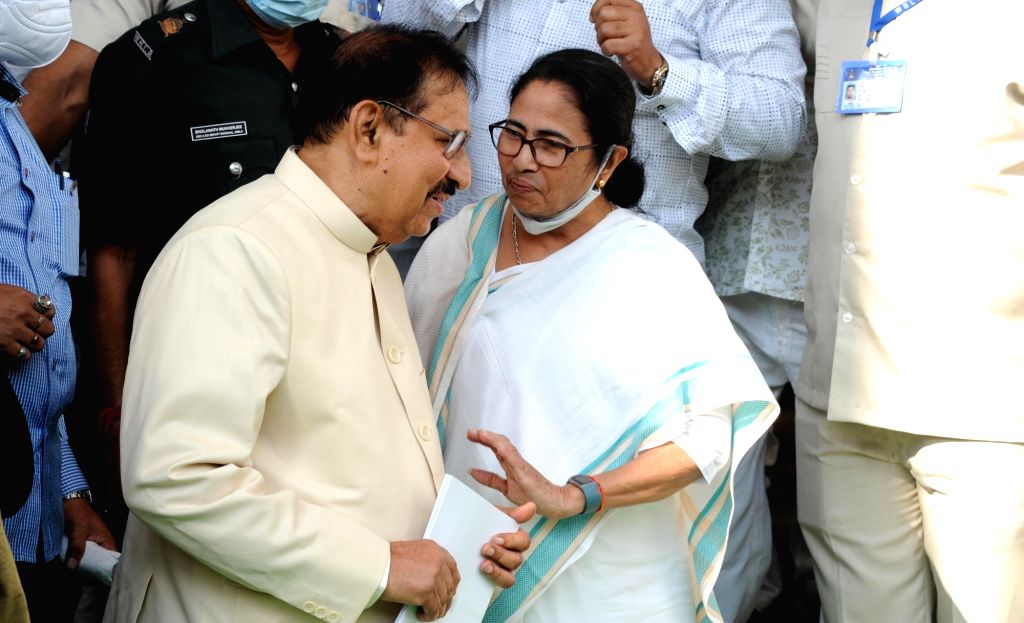 CM Mamata Banerjee in a conversation with Speaker Biman Bandopadhyay