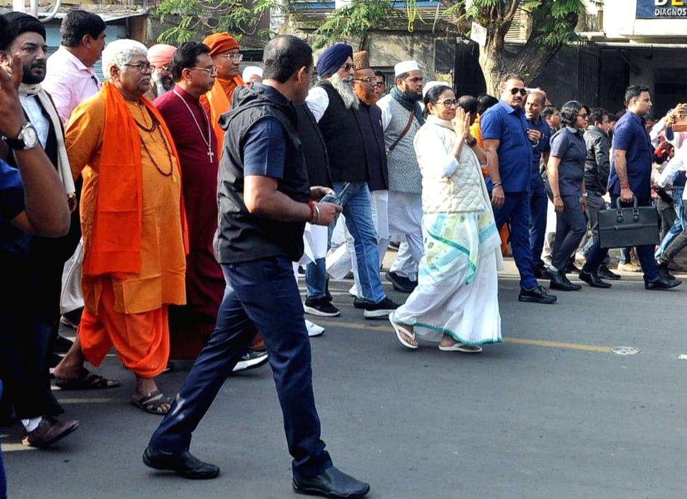 West Bengal CM Mamata Banerjee during all-faith harmony rally