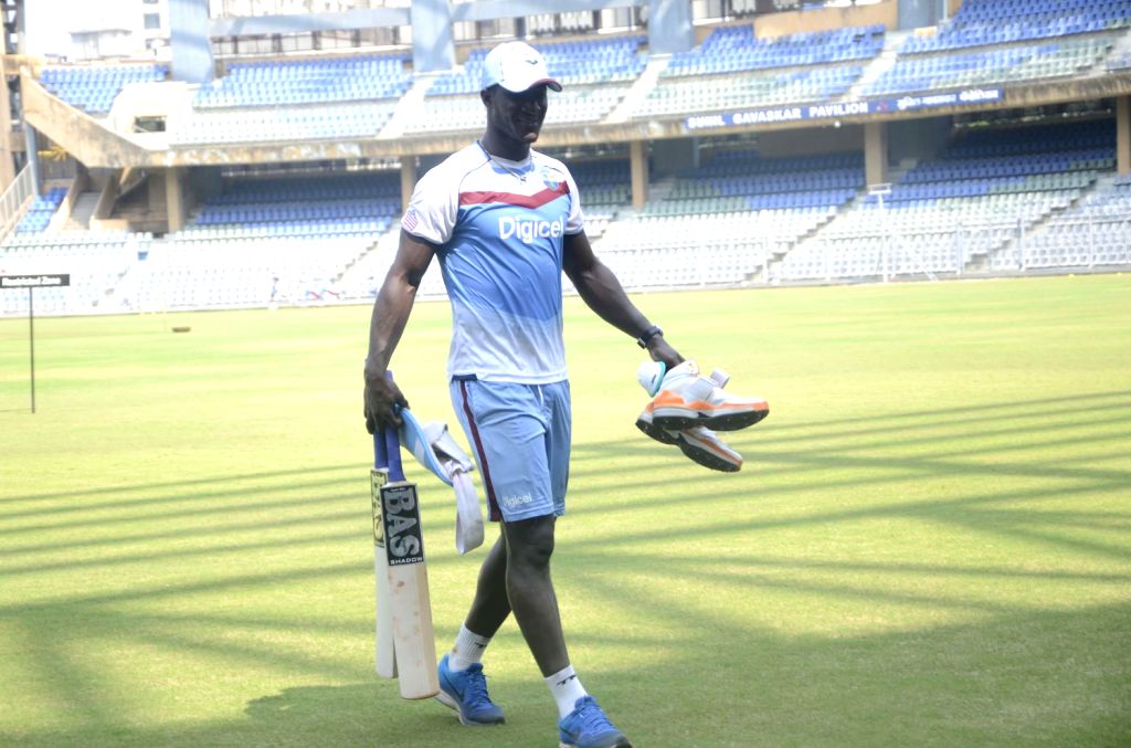 West Indian cricketers practice ahead of the 2nd Test Match at Wankhede ...
