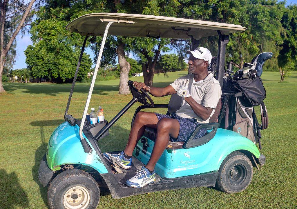 West Indies cricketer Viv Richards plays golf at Cedar Valley Golf Course