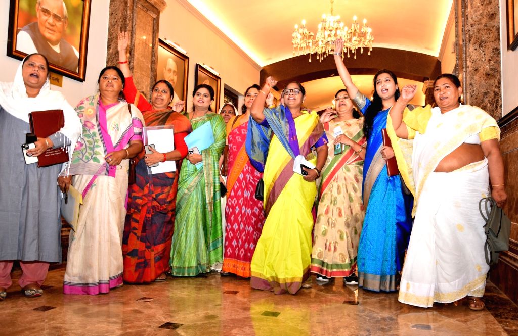 Women MLAs arrive to attend the Special Monsoon Session