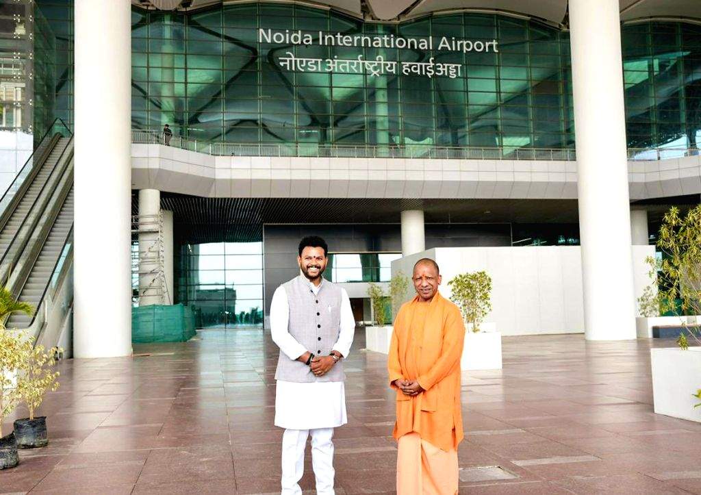 Yogi Adityanath and Ram Mohan Naidu Kinjarapu Inspect Jewar Airport