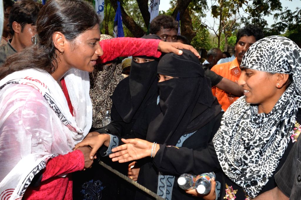 YSR Congress leader Sharmila during a padayatra at Vijayawada