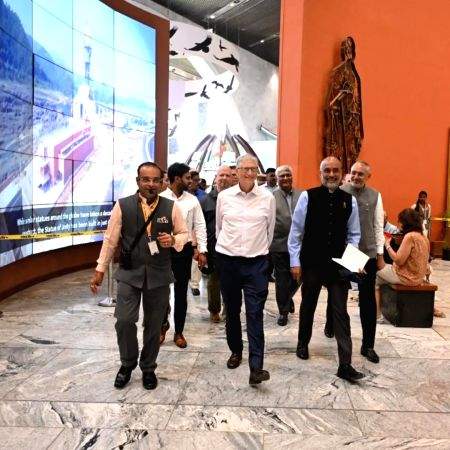 Microsoft co-founder Bill Gates during his visit to the Statue of Unity